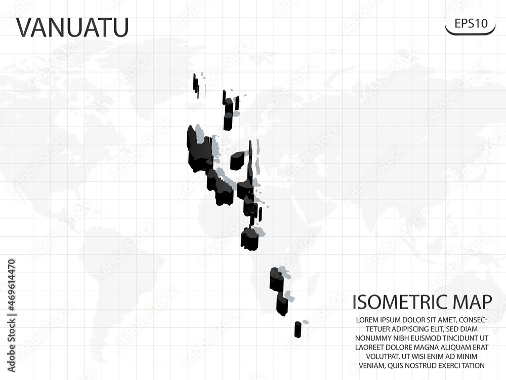 3D Map black of Vanuatu on world map background .Vector modern isometric concept greeting Card ...