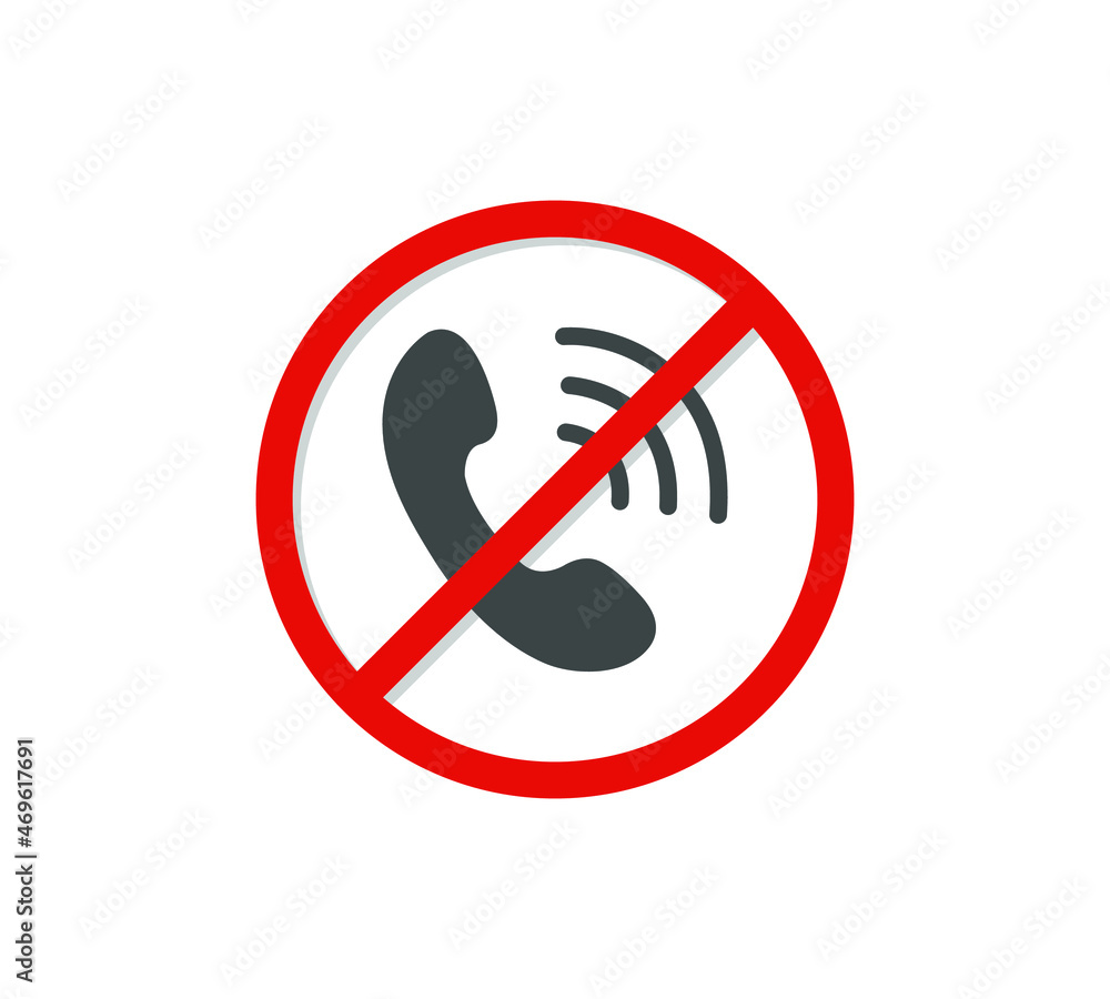 Call forbidden vector sign. No call sign. No handset icon. No phone calls. Symbol with flat ...
