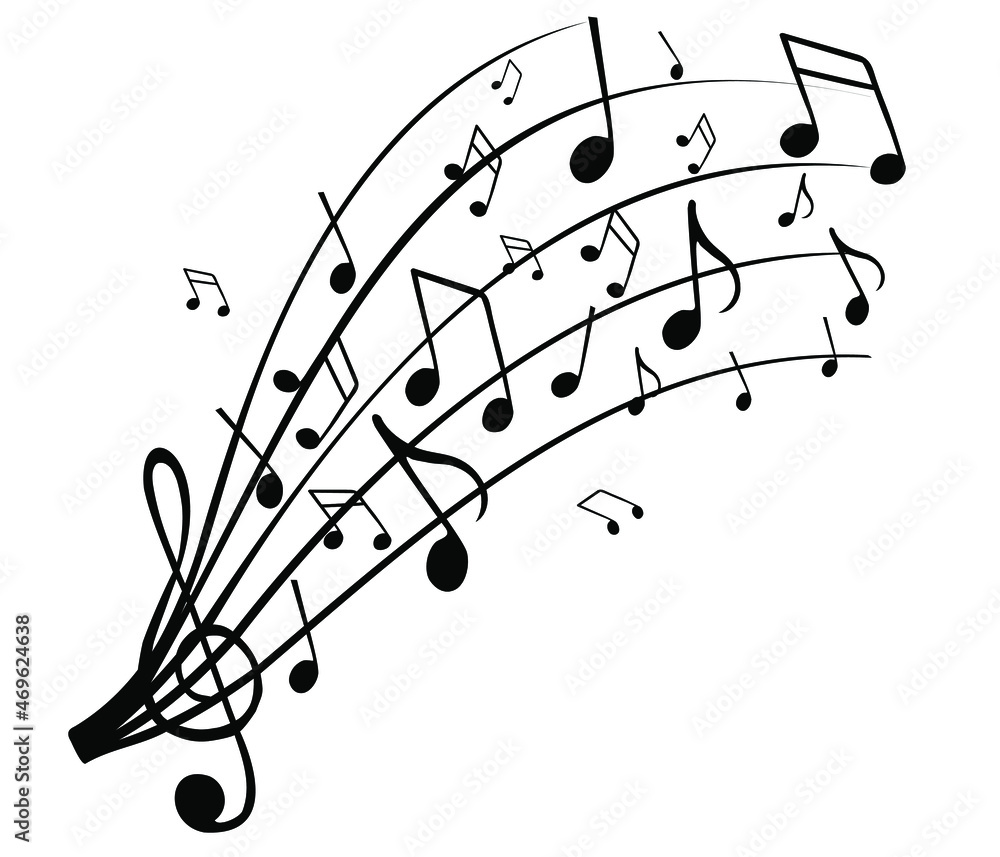 Set of musical notes. Black silhouette isolated on white background ...