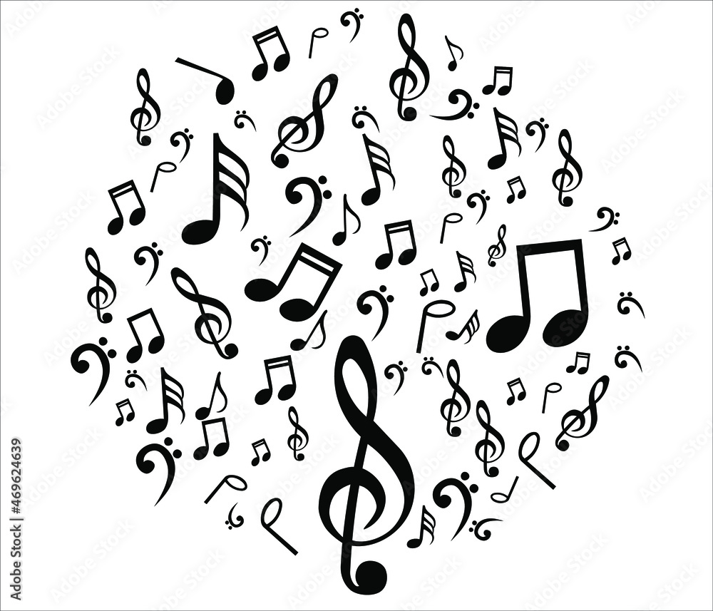 Set of musical notes. Black silhouette isolated on white background ...