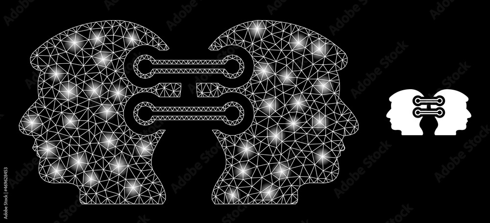 Glossy polygonal mesh web head links integration icon with glow effect ...