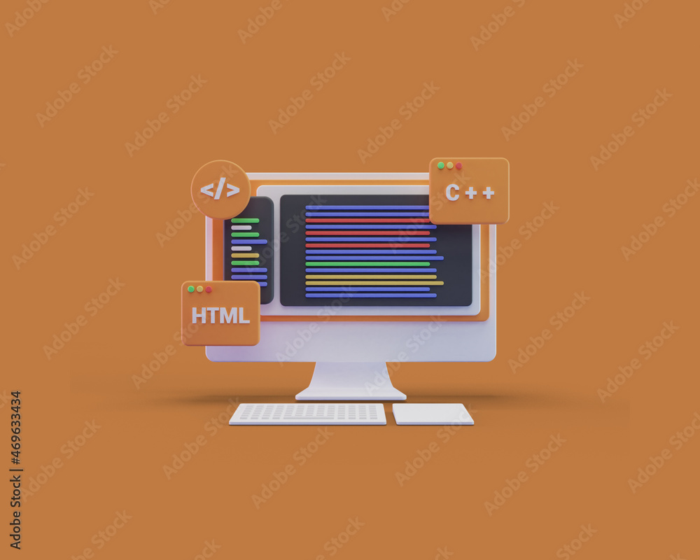 software enginer computer screen illustration concept, 3d rendering ...