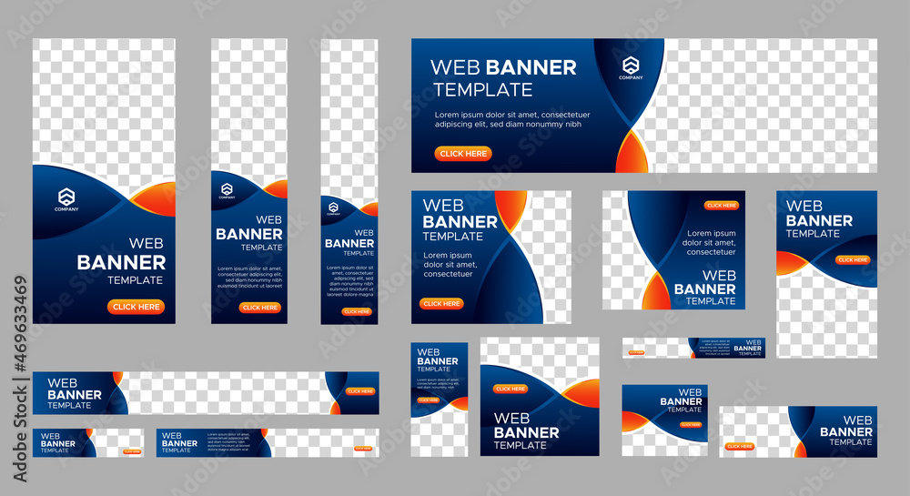 Design of vector blue banners of standard sizes with a place for a ...
