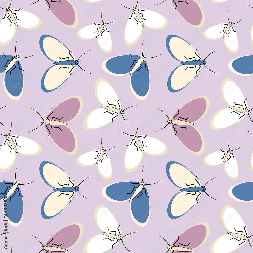 Seamless pattern - stylized moths - graphics. Summer, insects ...