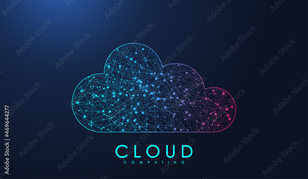 Cloud computing technology concept. Polygonal wireframe cloud storage sign with dots and lines ...