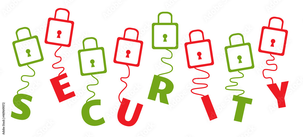 Security Word Letters Hanging From Lock Symbols Red Green ilustração do ...
