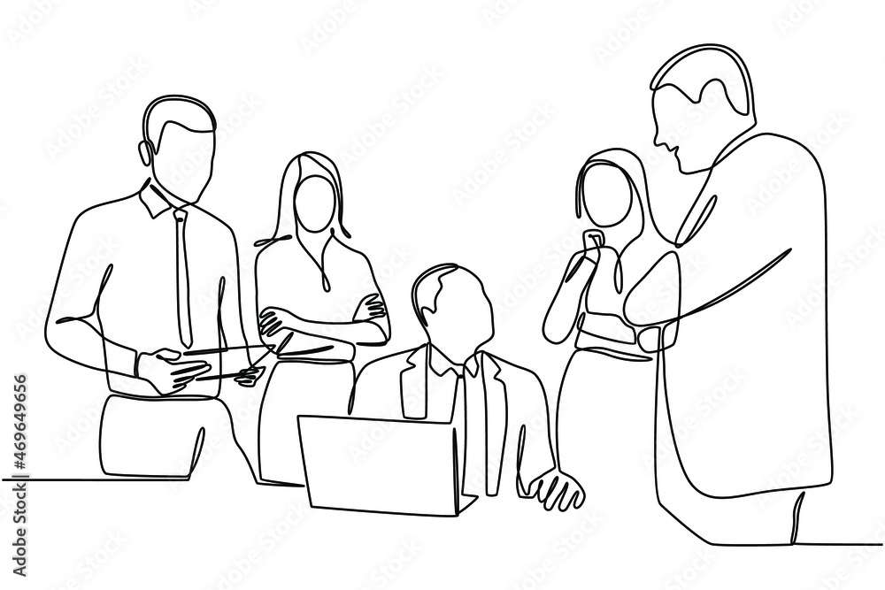 continuous line drawing of office workers in meeting meeting vector ...