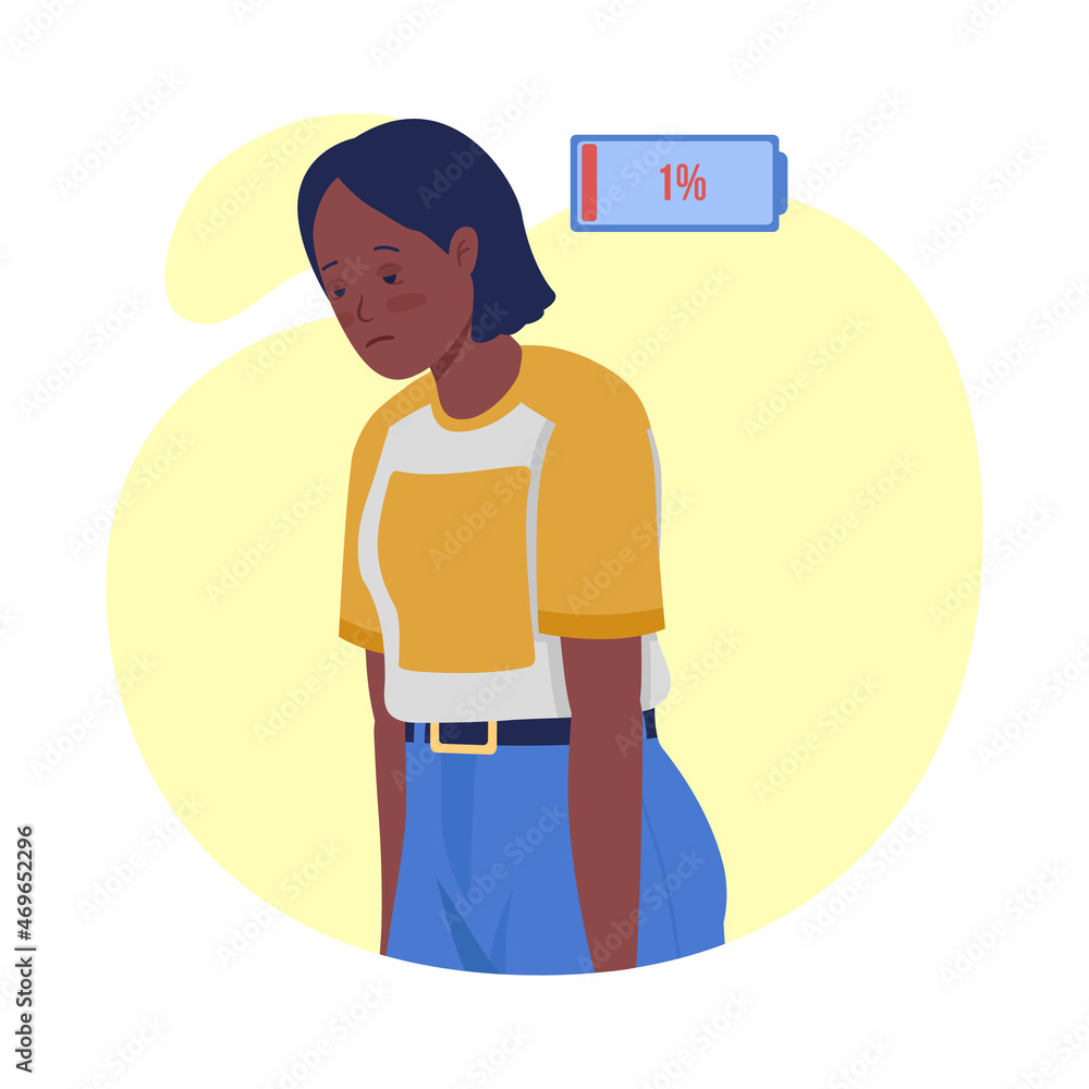 Woman with fatigue semi flat color vector character. Posing figure ...