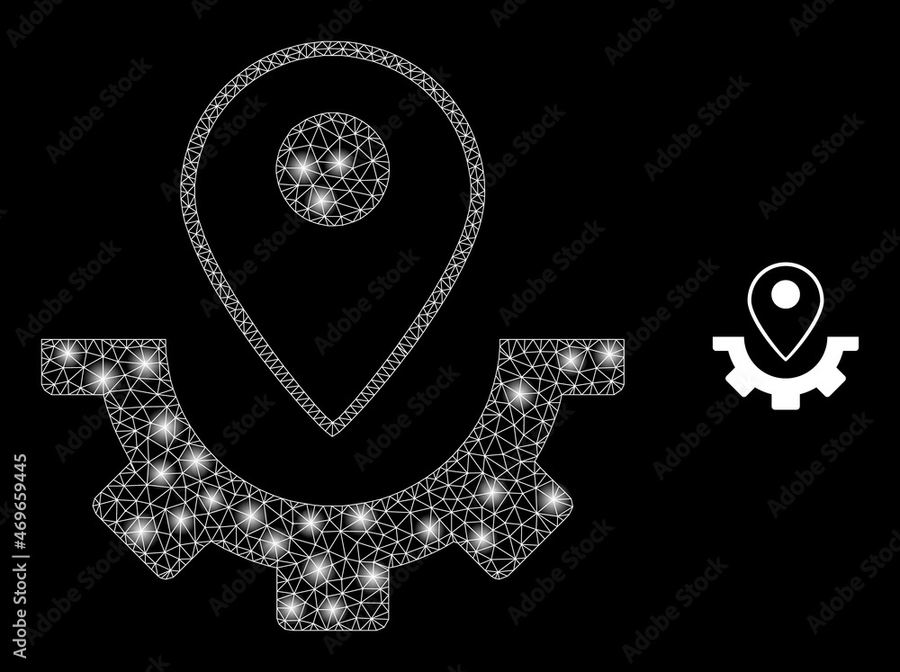 Glossy Polygonal Mesh Web Service Map Marker Icon With Glow Effect On A Black Background