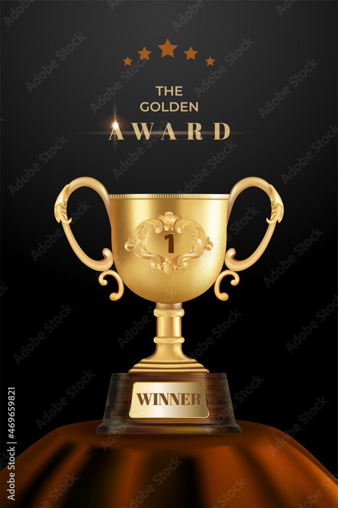 Winner award champion realistic golden trophy and crown template Stock ...