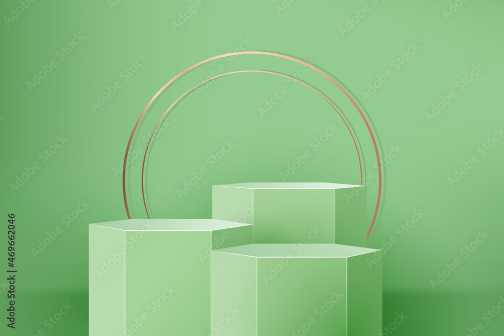 3 level stage podium mock up for product display in light green color ...