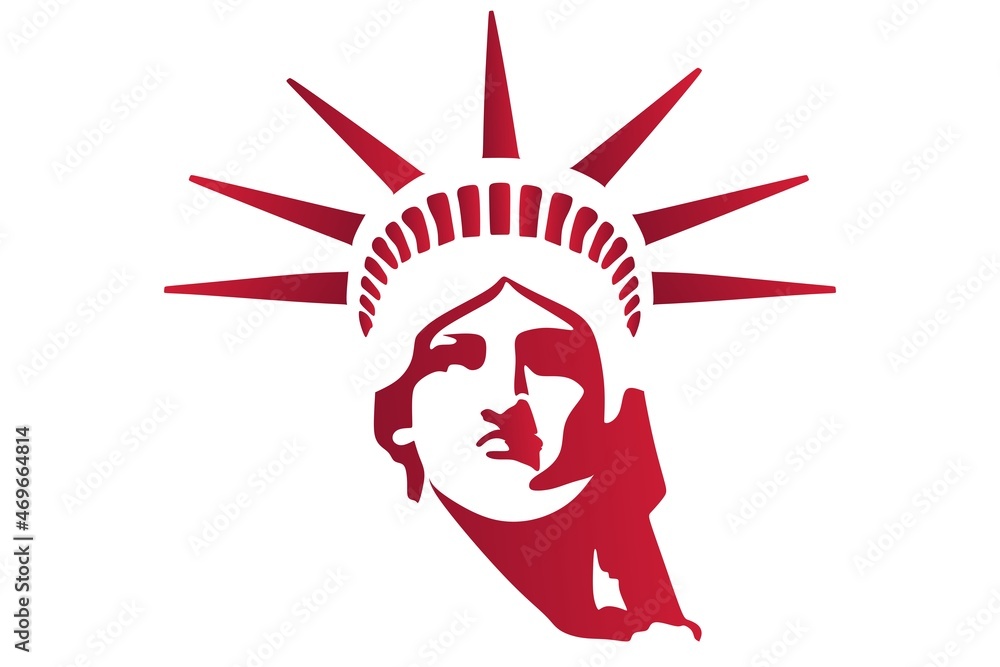 Face of the Statue of Liberty in dark red tones close-up, isolated on ...