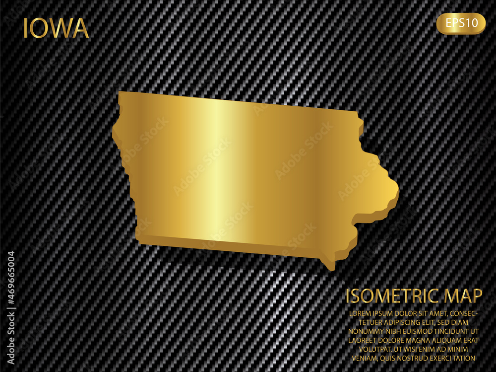 isometric map gold of Iowa on carbon kevlar texture pattern tech sports ...