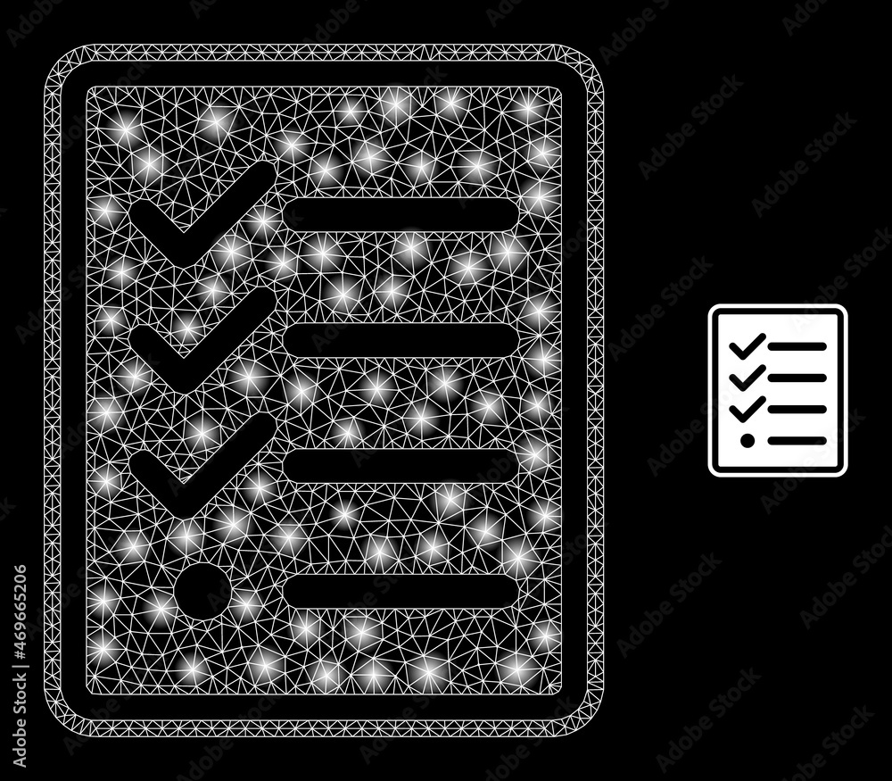 Glossy polygonal mesh web task list page icon with glitter effect on a ...