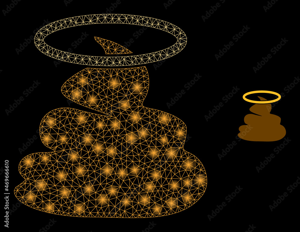 Glossy polygonal mesh net holy shit icon with glow effect on a black ...