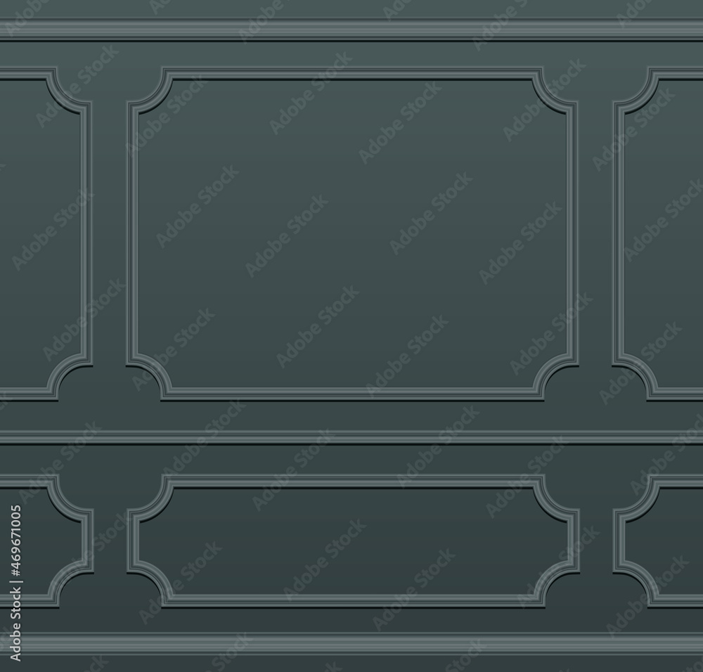 Vector illustration dark wall decorated with moulding panels. Realistic ...