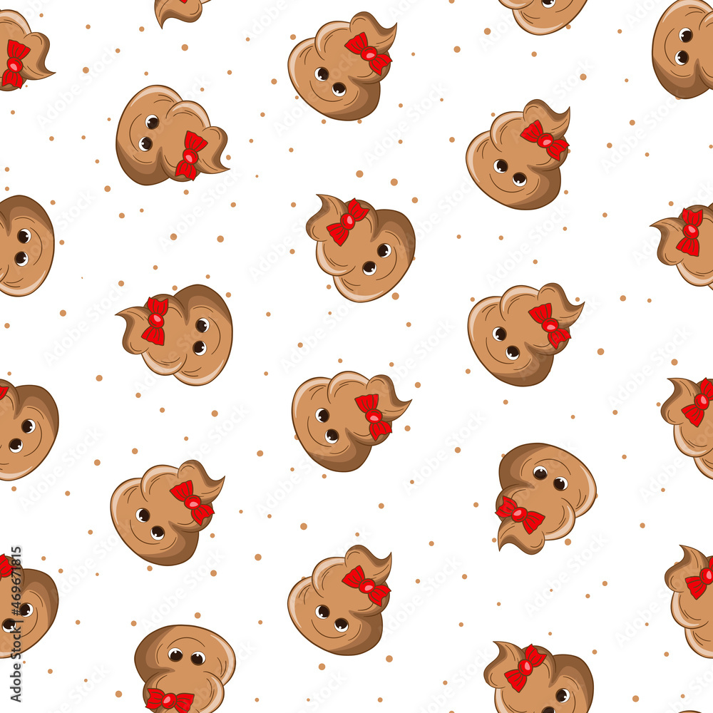 Seamless pattern with kawaii poop on white background. Cartoon poo ...