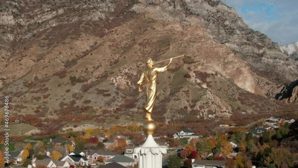 Gold Angel Moroni Statue on the Provo LDS Mormon Temple Tower Spire ...