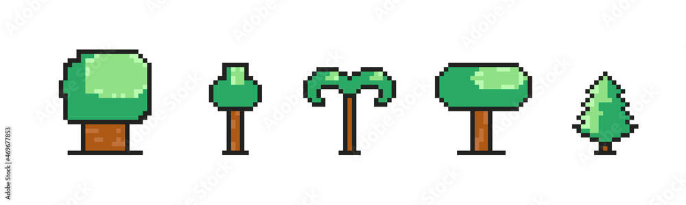 Pixel art vector illustration set - 8 bit different types of green ...