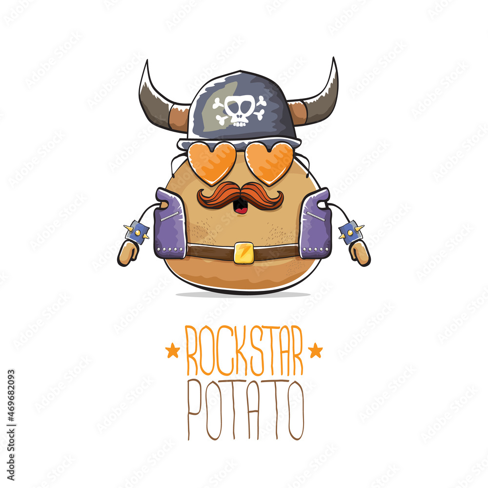 vector rock star potato funny cartoon cute character with viking helmet ...