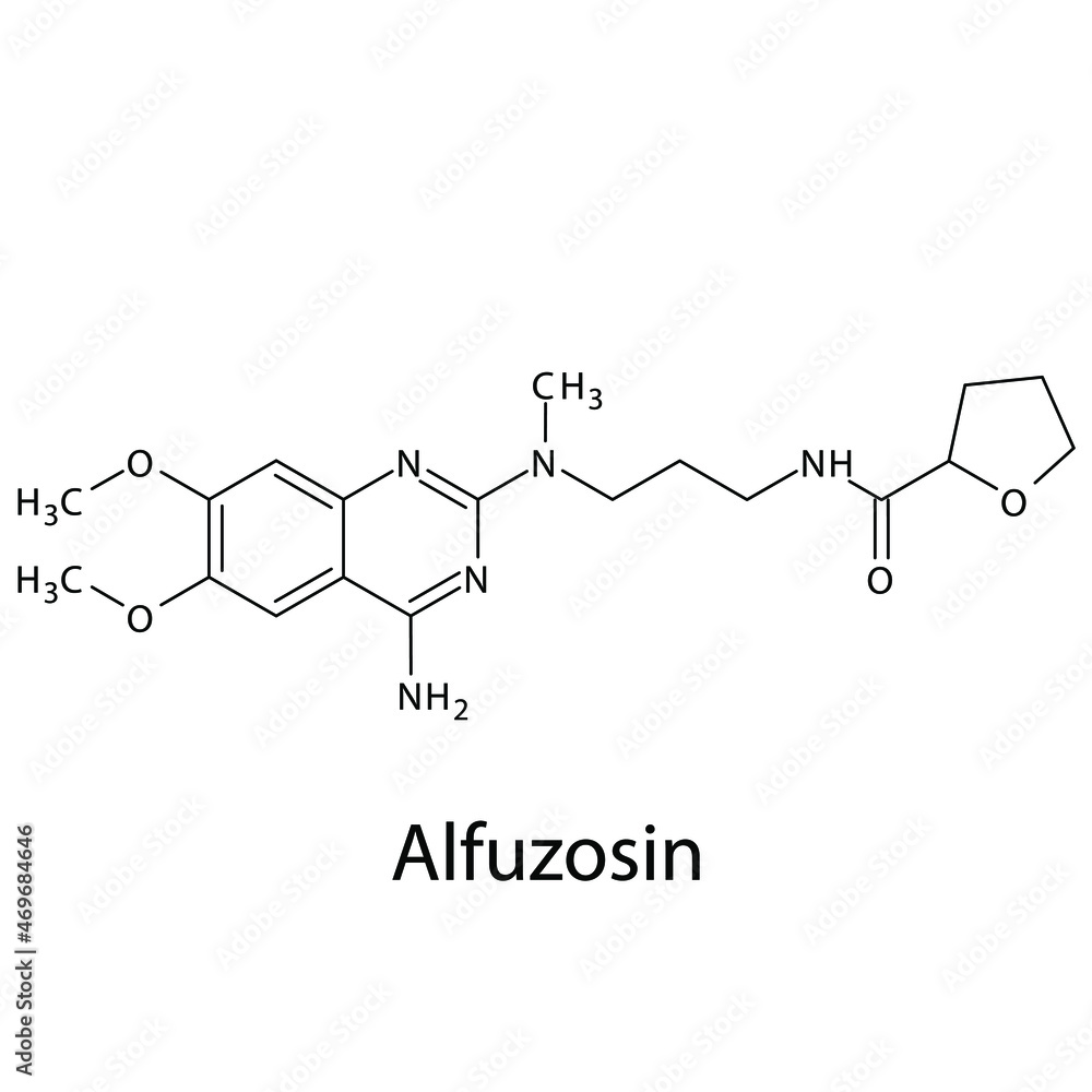 Alfuzosin molecular structure, flat skeletal chemical formula. Alpha ...
