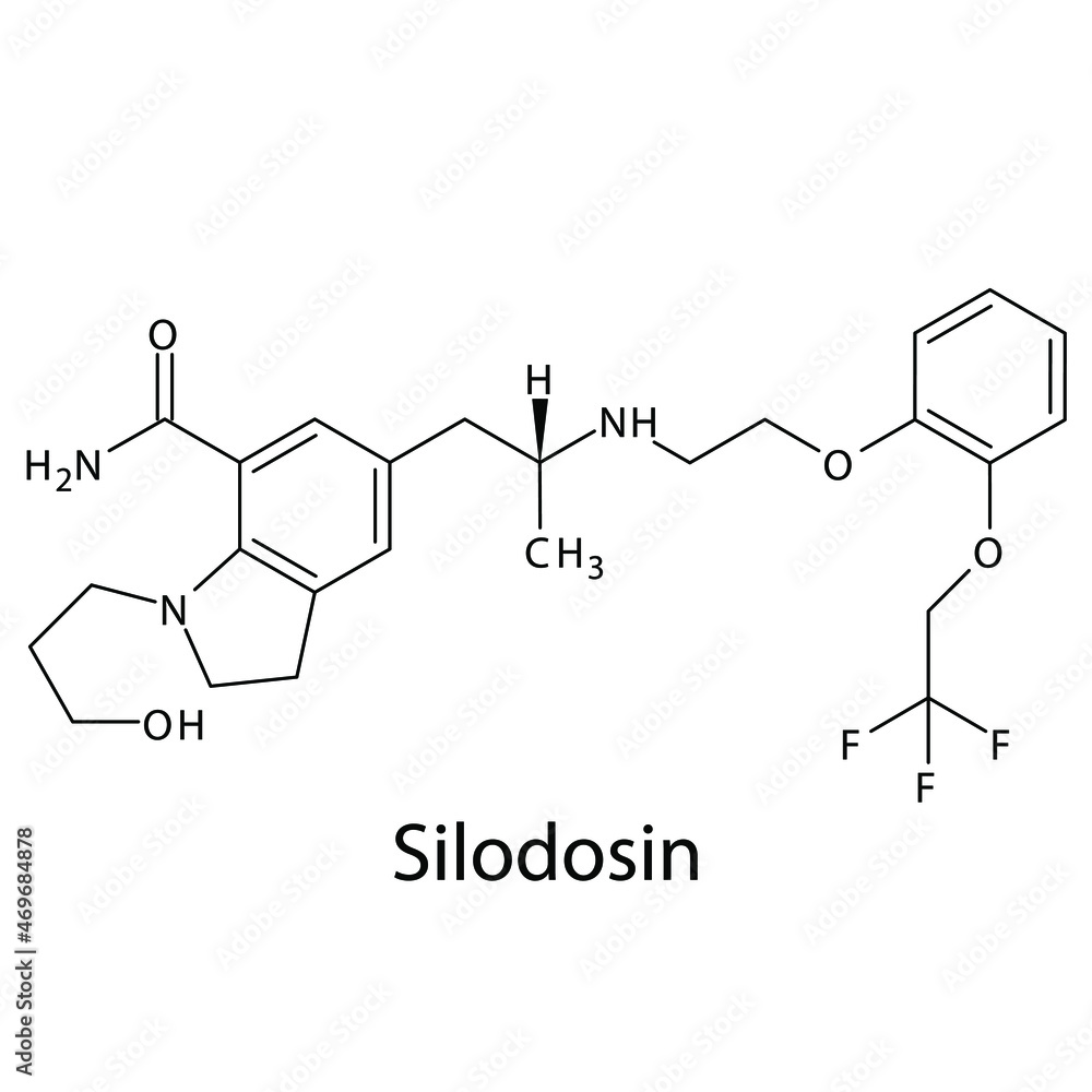 Silodosin molecular structure, flat skeletal chemical formula. Alpha ...