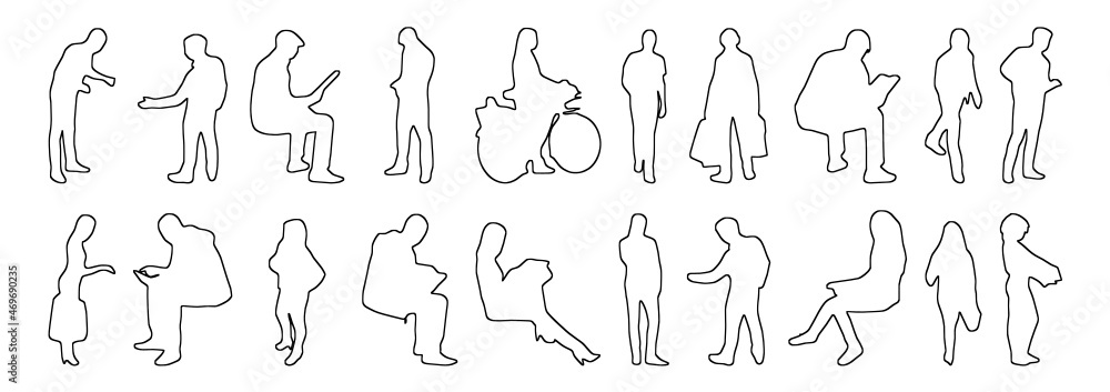 Vector illustration, Outline silhouettes of people, Contour drawing ...