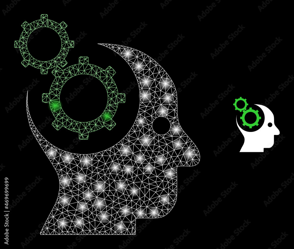 Glossy polygonal mesh web head gears icon with glitter effect on a ...