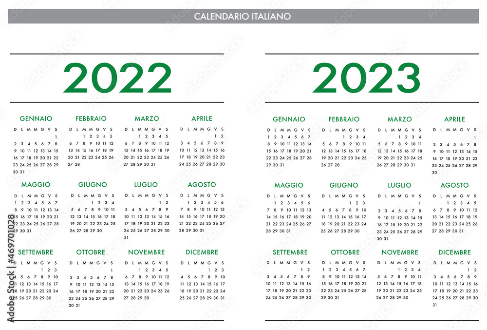 Italian language Calendar 2022 2023 vector text is outline Stock Vector ...