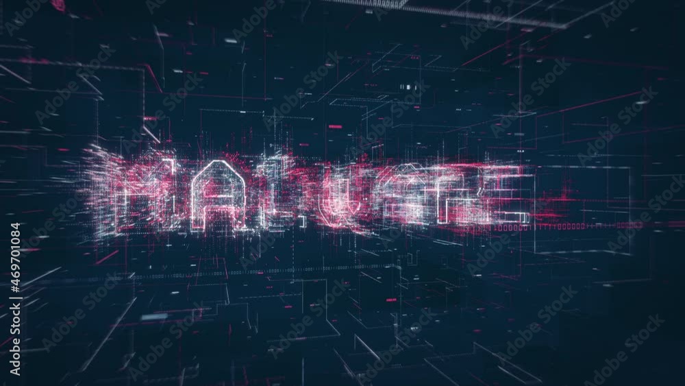 Malware title key word build up animation on a binary code digital ...