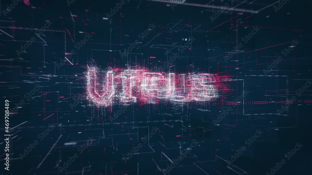 Virus title key word build up animation on a binary code digital ...