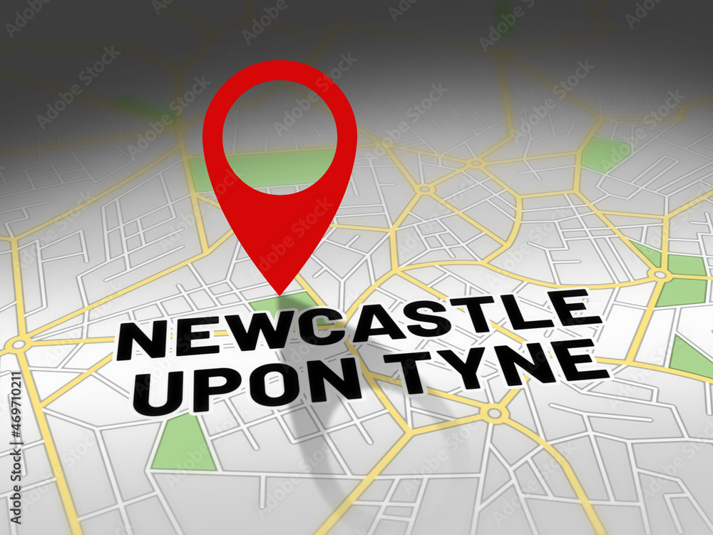 Newcastle Upon Tyne on map with red GPS navigation pin. United Kingdom ...