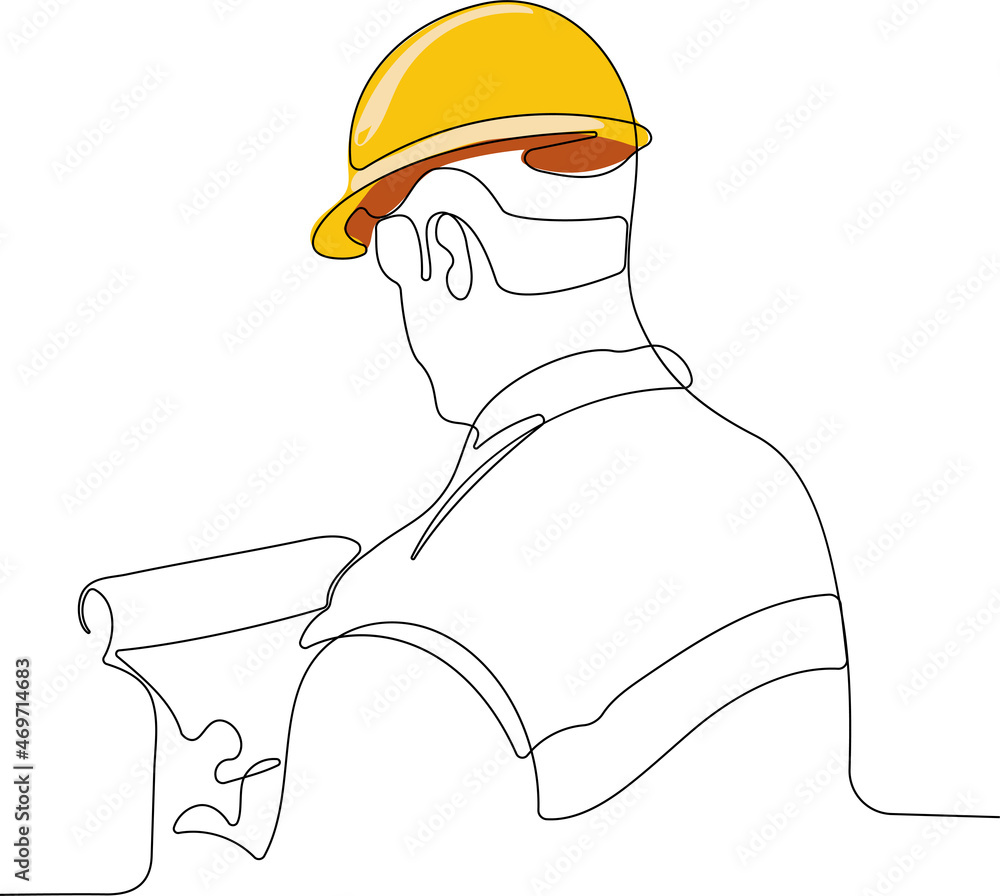 Continuous one line drawing of Industry maintenance engineer wearing ...