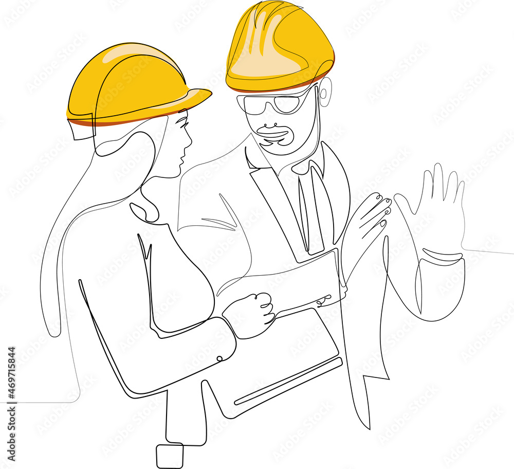 Continuous one line drawing of Industry maintenance engineer wearing ...