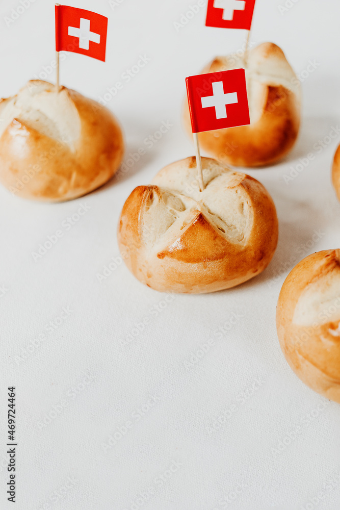Swiss bread buns called in German 1. Augustweggen baked in Switzerland ...