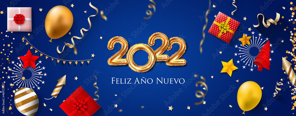 2022 New Year Spanish greeting card (Feliz Año Nuevo 2022). Spanish ...