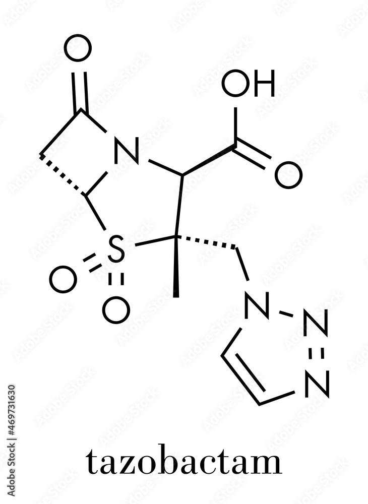 Tazobactam drug molecule. Inhibitor of bacterial beta-lactamase enzymes ...