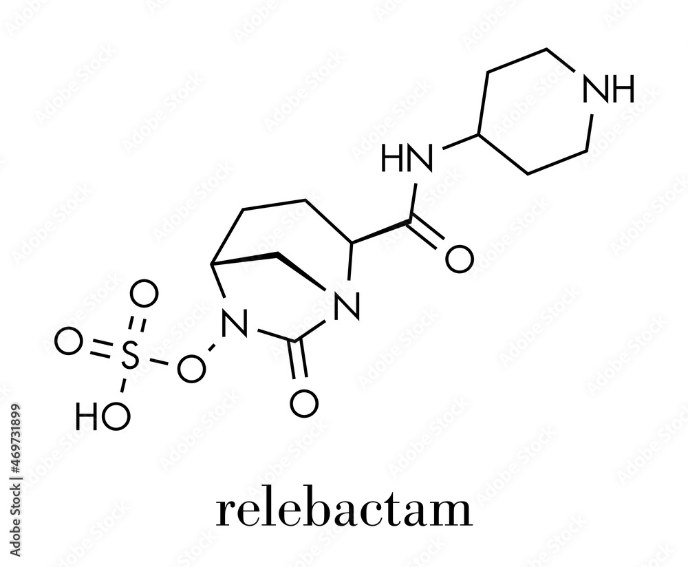 Relebactam drug molecule. Beta-lactamase inhibitor that is adminstered ...
