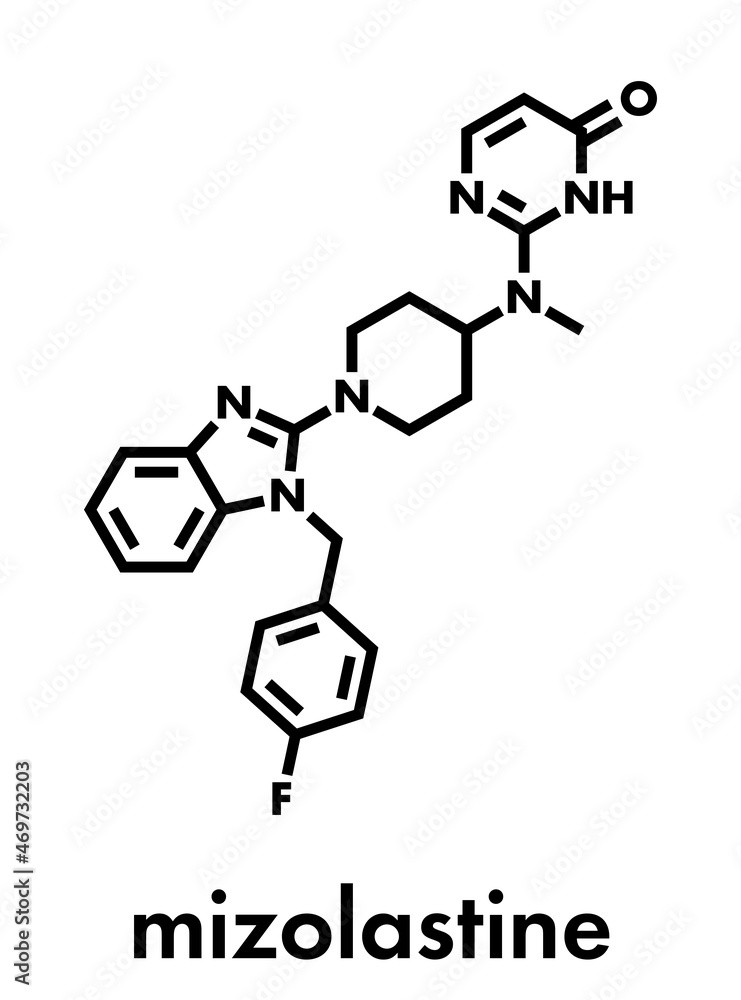 Mizolastine antihistamine drug molecule. Skeletal formula. Stock Vector ...