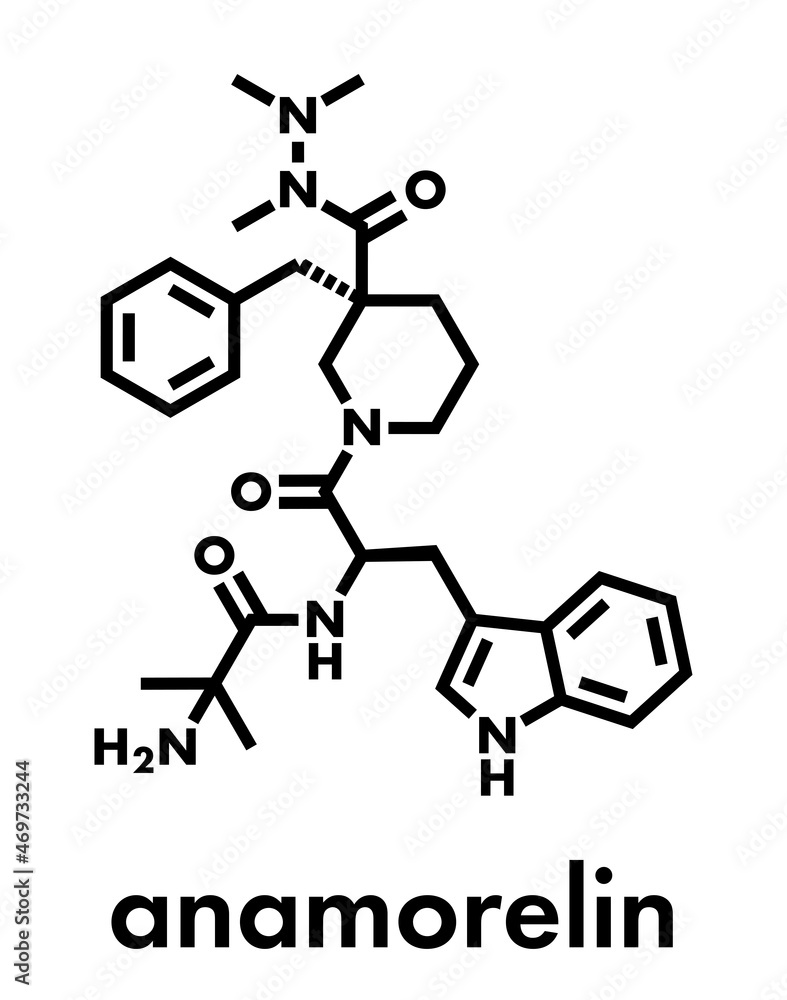 Anamorelin cancer cachexia and anorexia drug molecule. Skeletal formula ...