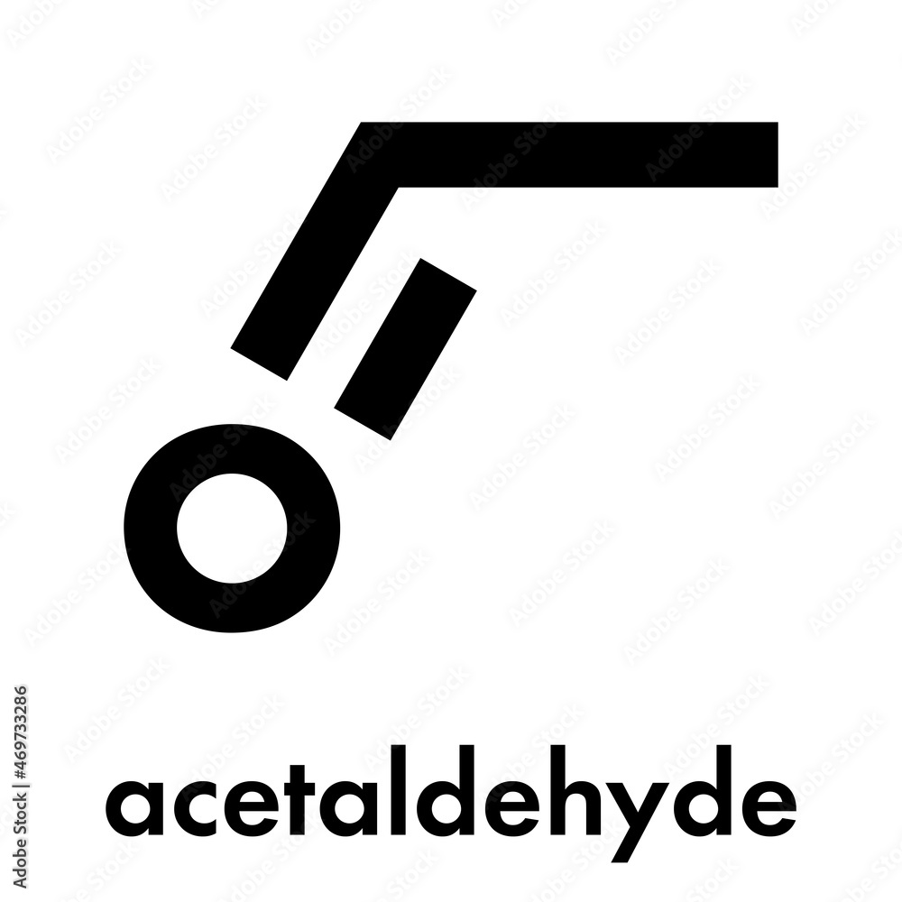 Acetaldehyde (ethanal) molecule, chemical structure. Acetaldehyde is a ...