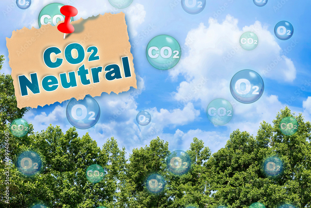 CO2 Net-Zero Emission - Carbon Neutrality concept against a forest ...