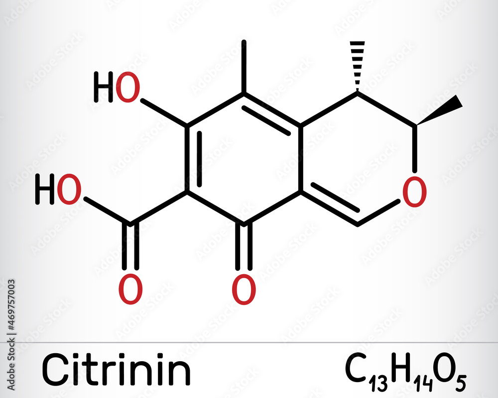 Citrinin molecule. It is antibiotic and mycotoxin from Penicillium ...