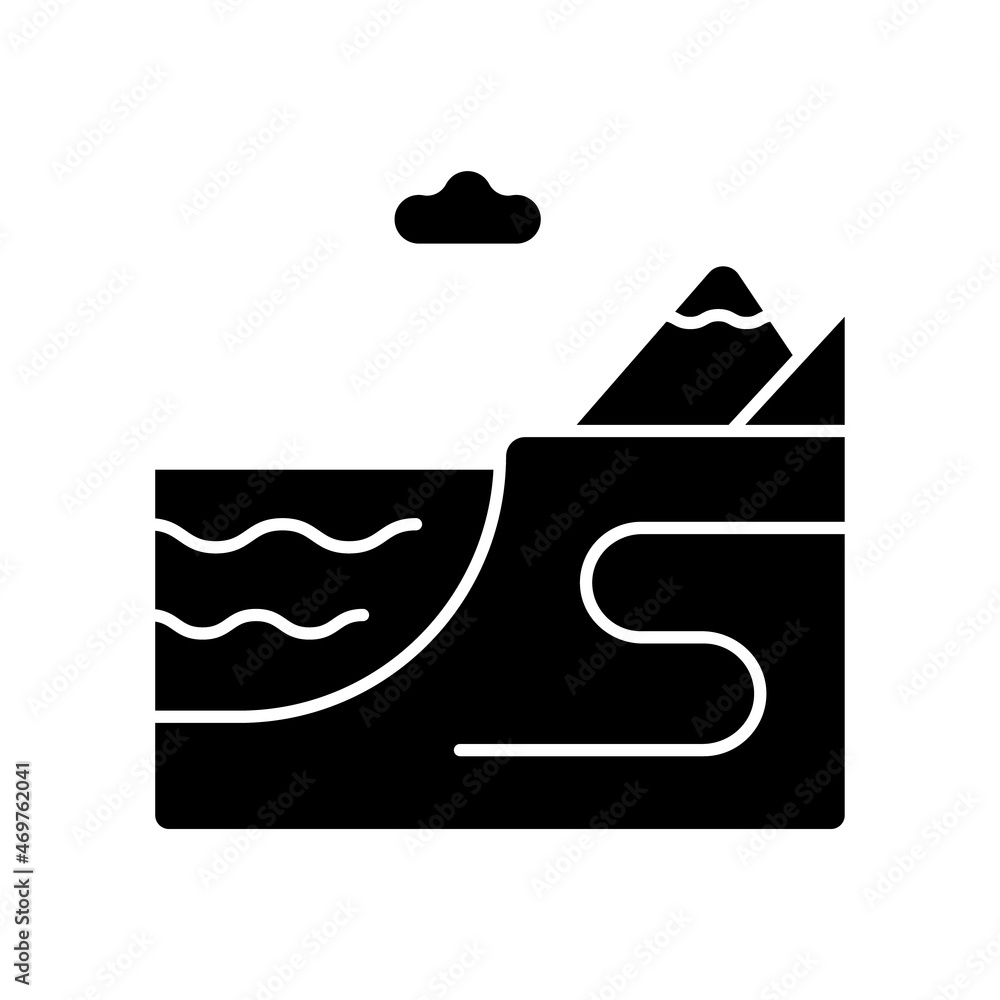 Coastal land black glyph icon. Sea and ocean shore. Coastline. Ground ...