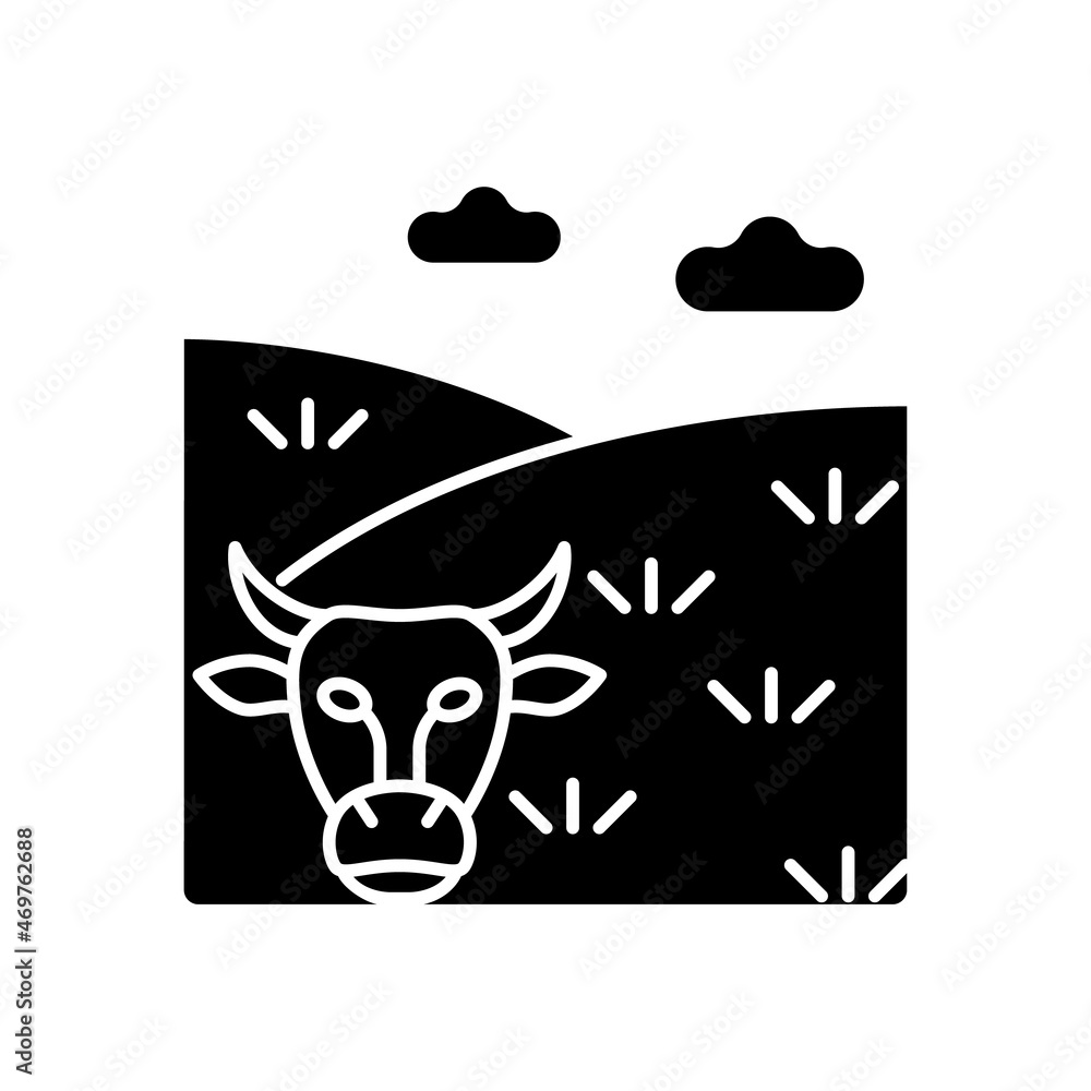 Pasture black glyph icon. Grassland and rangeland. Grass covered land ...