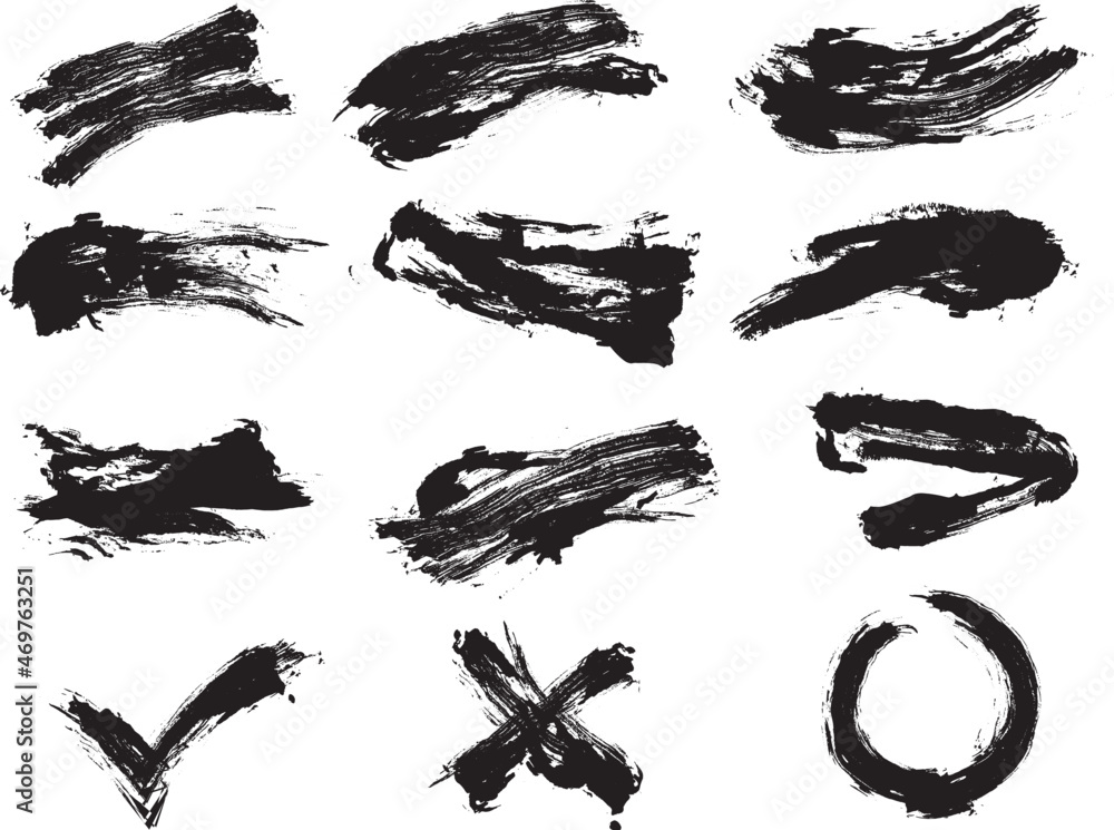 set de vectores de manchas de pintura, pincel color negro estilo grunge ...