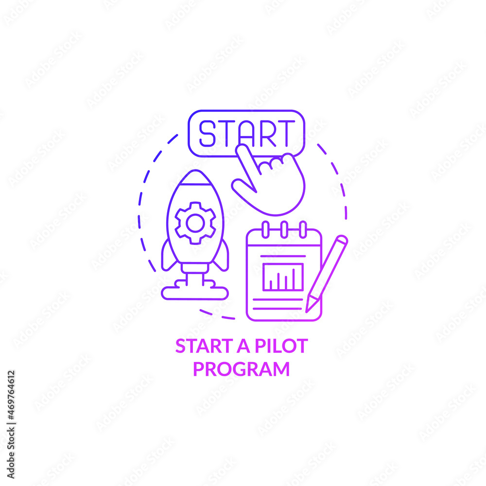 Initiate a pilot program concept icon. Research new technology. Launch ...