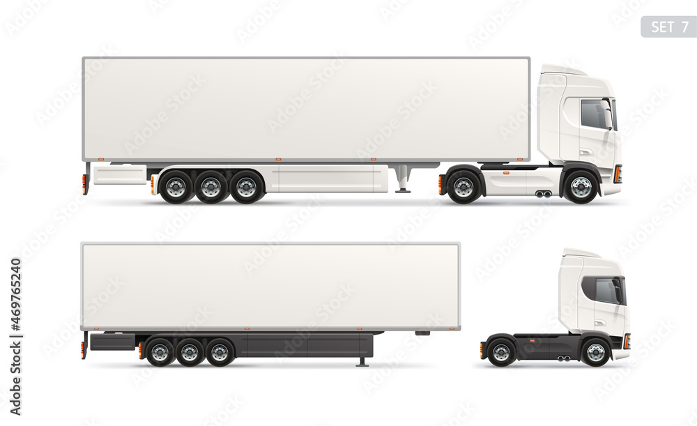 White Truck Trailer side view - vector Blank Mockup set on white ...