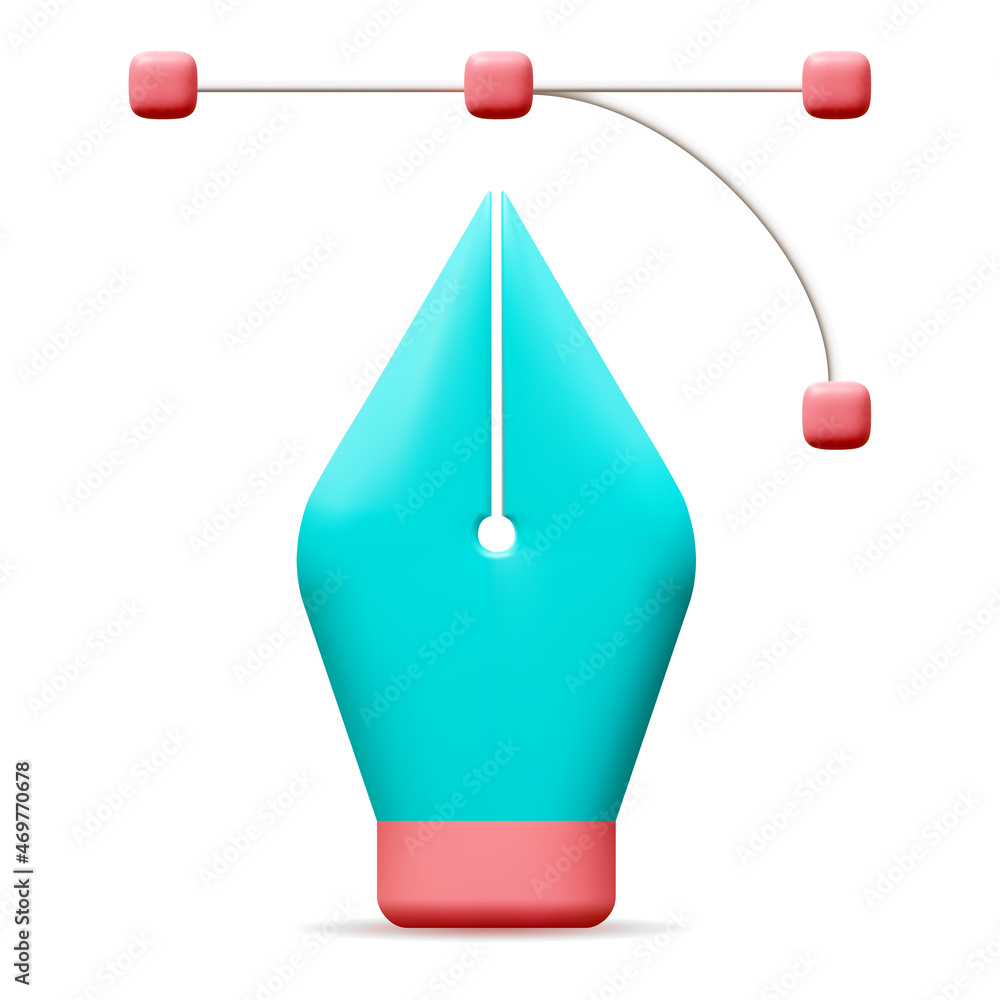 3d cartoon style minimal Anchor, curve, pen, point, tool icon. 3D ...