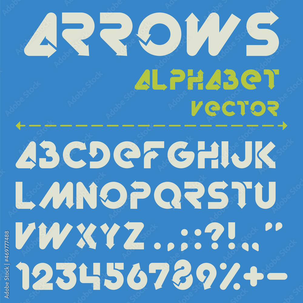 Creativel font from arrows. Collection of letters, numbers and ...